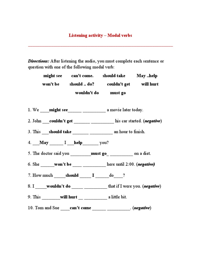 Modal Verbs Listening (1) Unit 5. | PDF | Career & Growth | Language ...