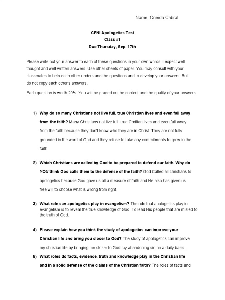 Apologetics 2020 Test 1 PDF | PDF | Christian Apologetics | God