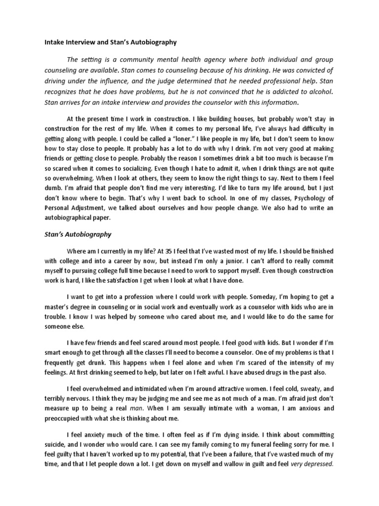 Intake Interview and Stan | PDF | Anxiety | Psychology