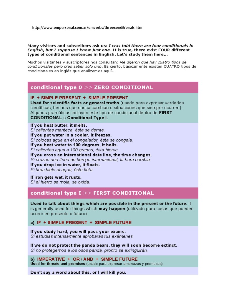 Conditional Type 0 ZERO CONDITIONAL: If + Simple Present + Simple Present | Download Free PDF ...