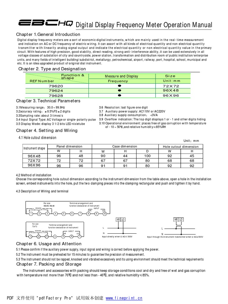 Digital Display Frequency Meter Operation Manual: Chapter 1.general ...