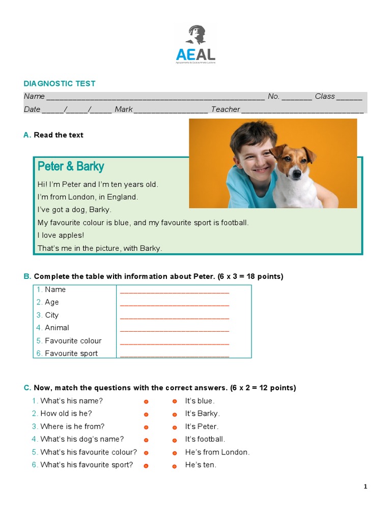 Diagnostic Test - Year 5 - 2020-2021 | PDF