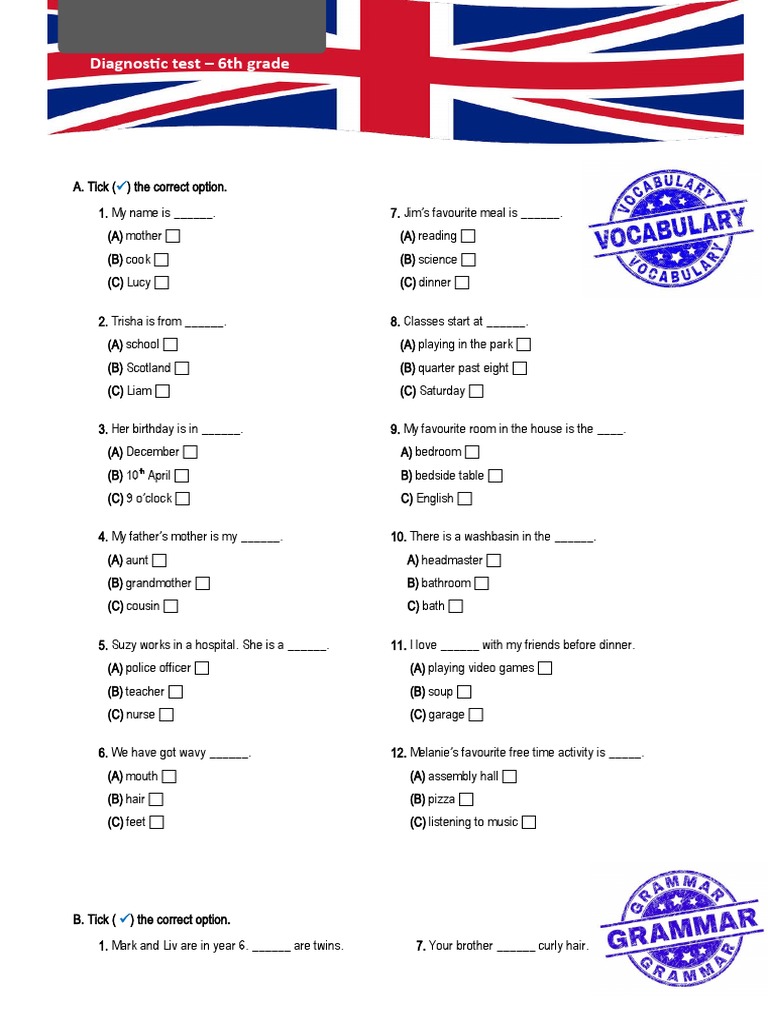 6th Grade Diagnostic Test Questions | PDF