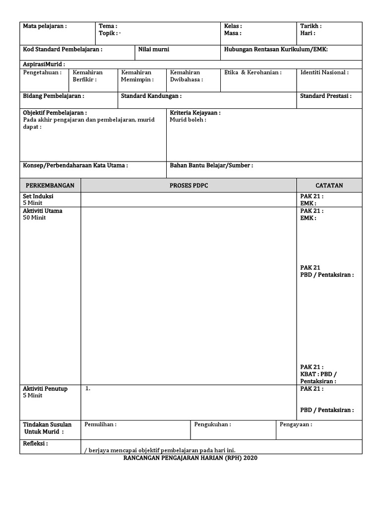 TEMPLATE RPH TS25 SEJARAH Dan MORAL | PDF