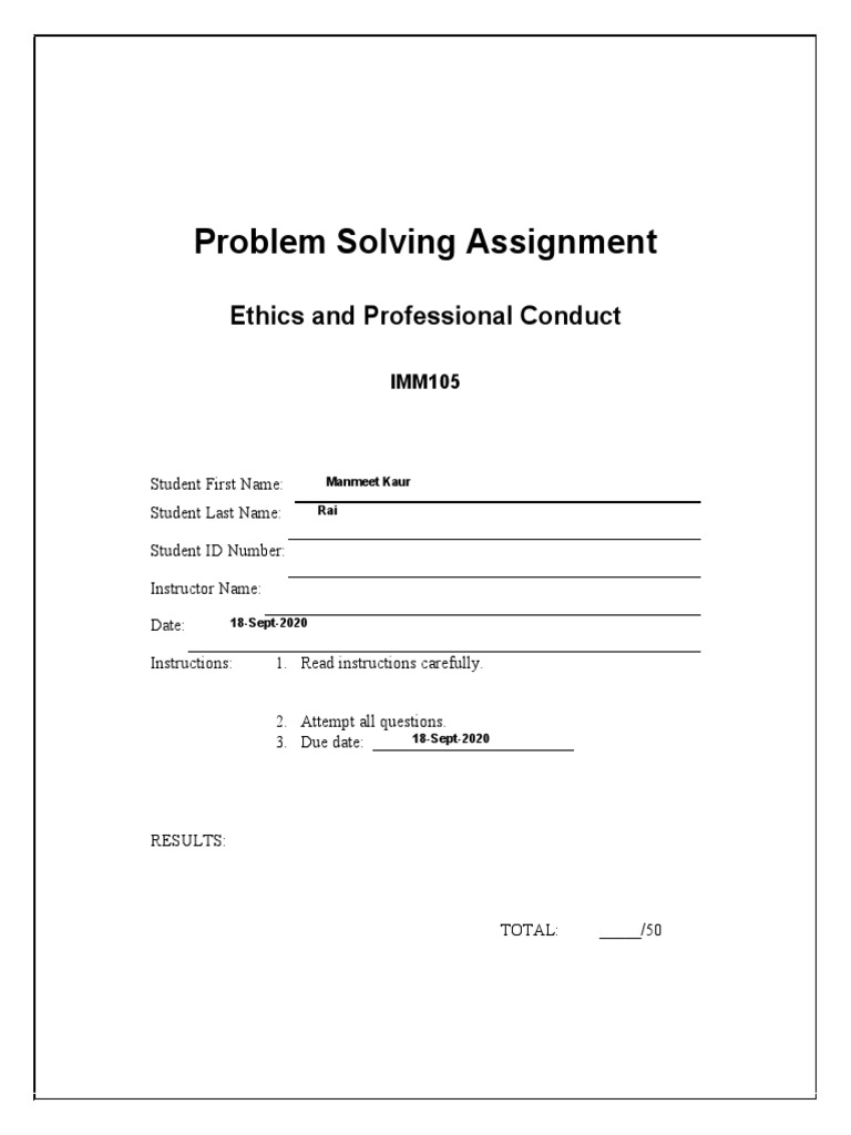 IMM105 v1-0 Problem Solving Assignment 2017-0221 | PDF | Professional ...