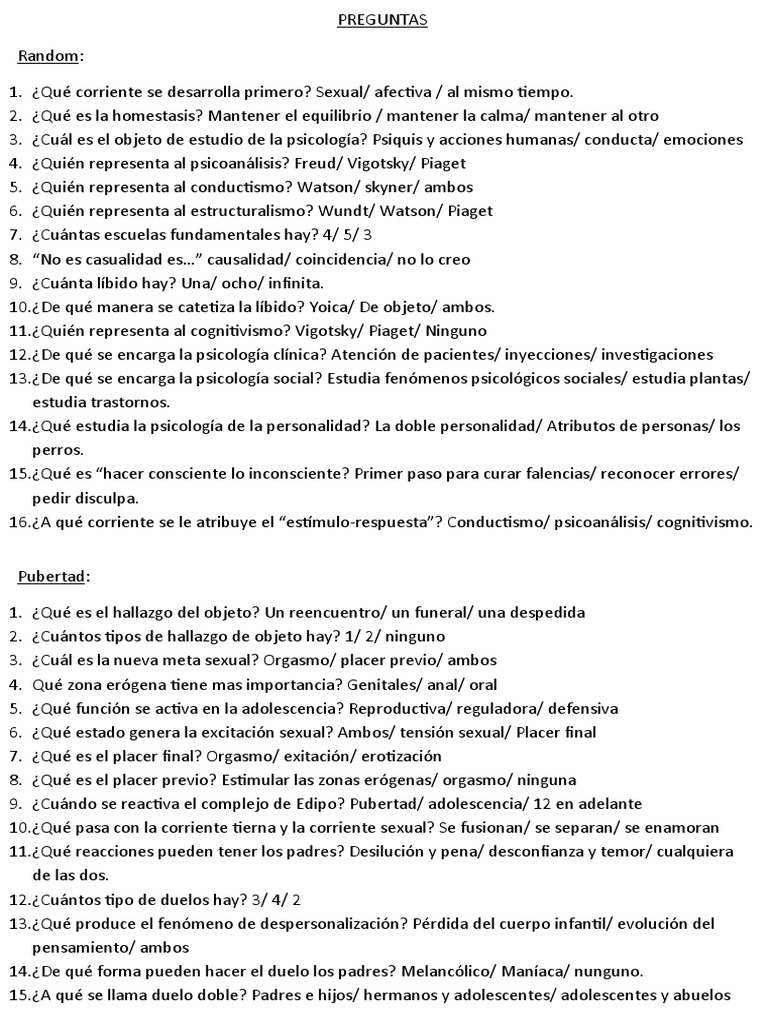 PREGUNTAS Psico Con Respuestas | PDF | Libido | Sexo anal