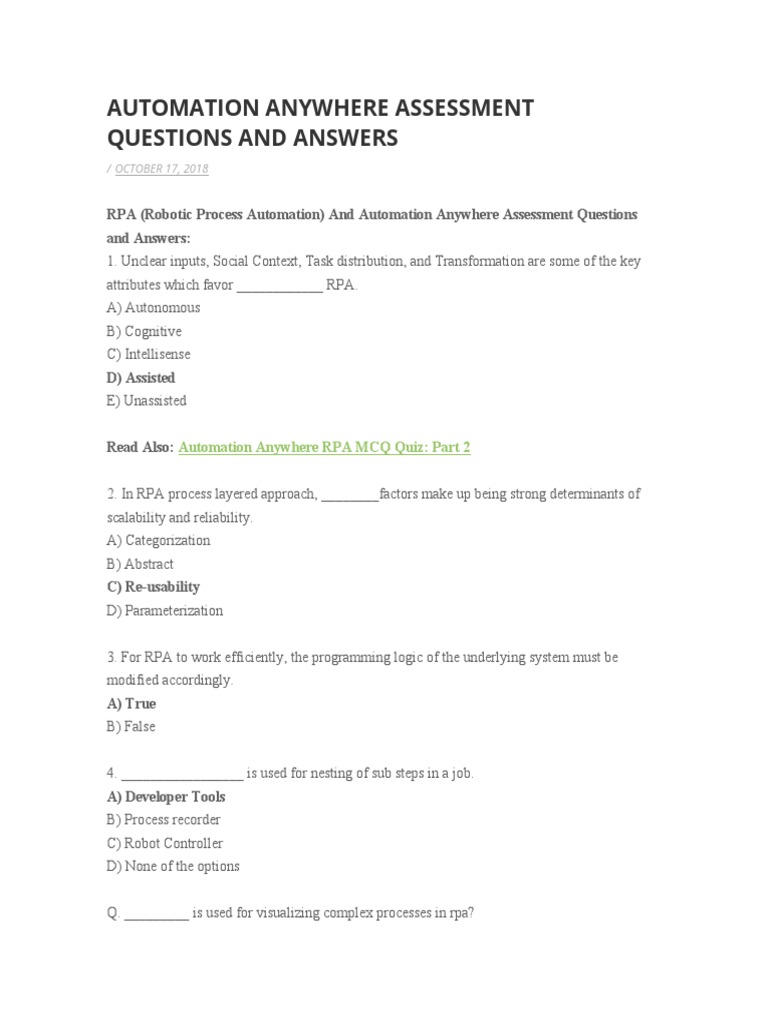 Automation Anywhere RPA Assessment Q&A | PDF