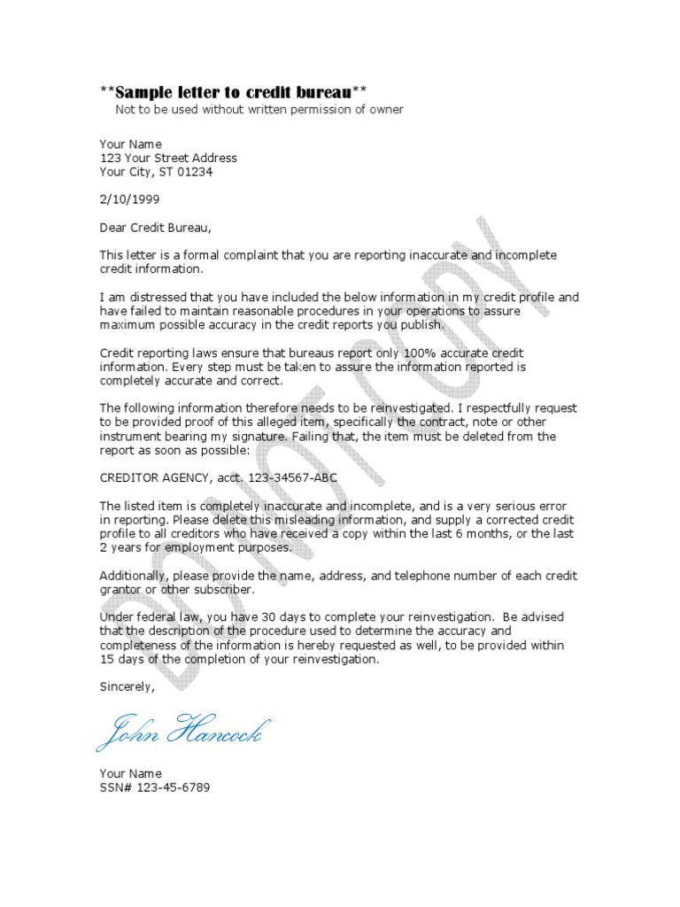 Sample Letter To Credit Bureau | PDF