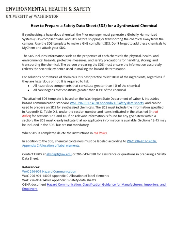 How To Prepare A Safety Data Sheet (SDS) For A Synthesized Chemical ...