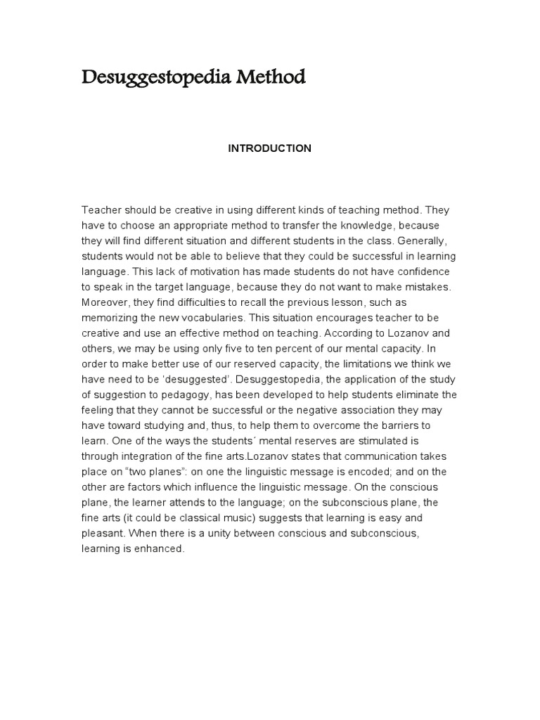 Desuggestopedia Method | PDF | Teachers | Second Language
