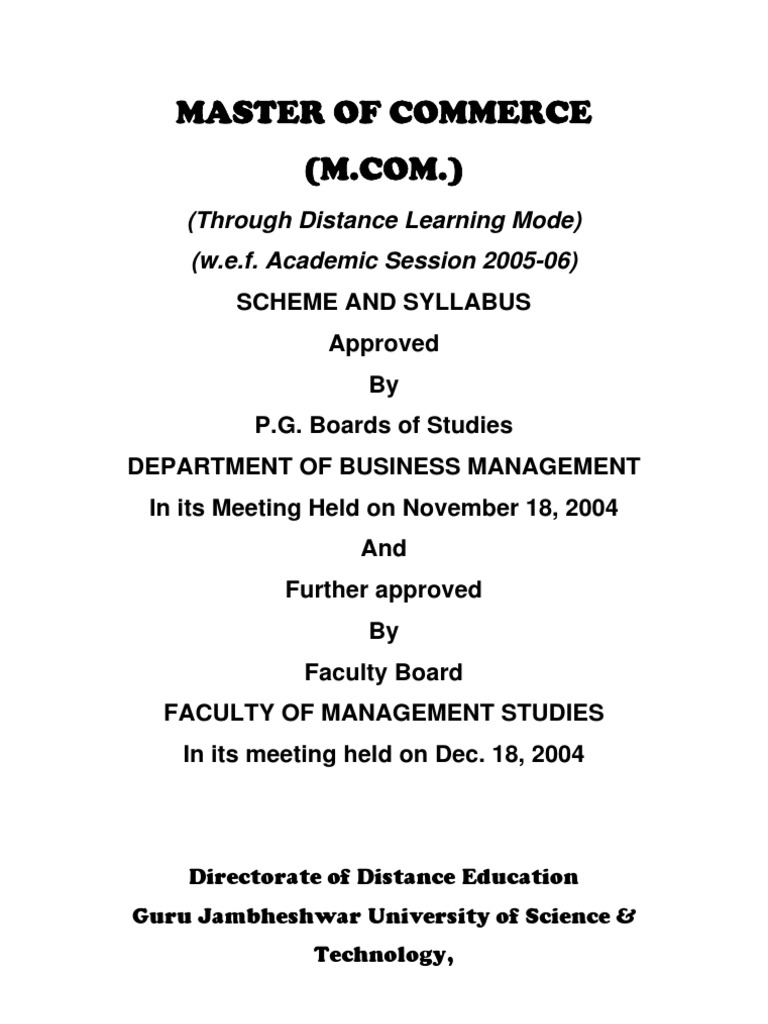 Mcom Syllabus | PDF