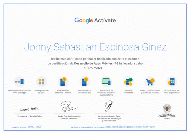 Certificado Apps Moviles | PDF