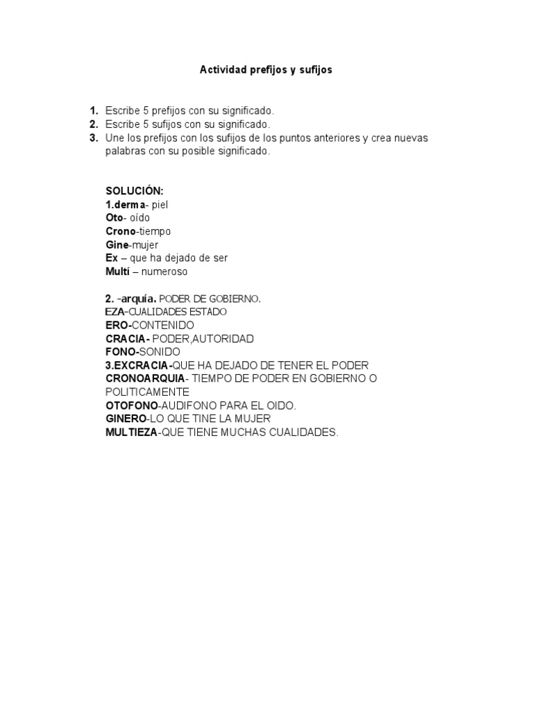 Actividad Prefijos y Sufijos | PDF