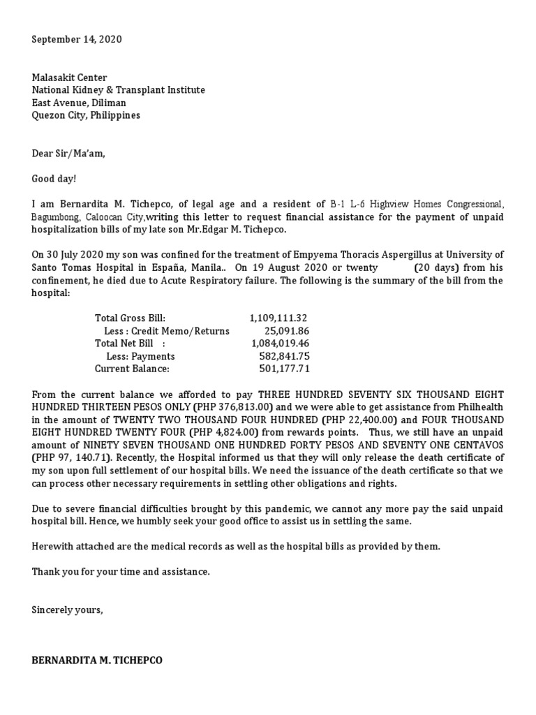 Request For Financial Assistance | PDF