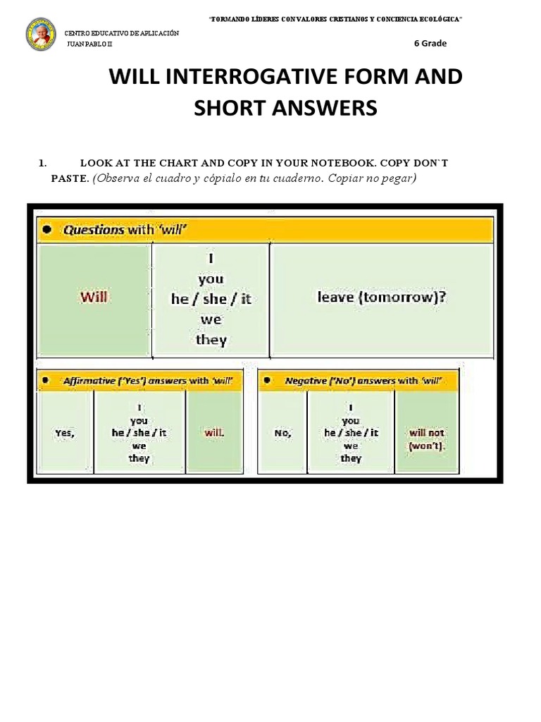 6 Grade WILL INTERROGATIVE FORM | PDF