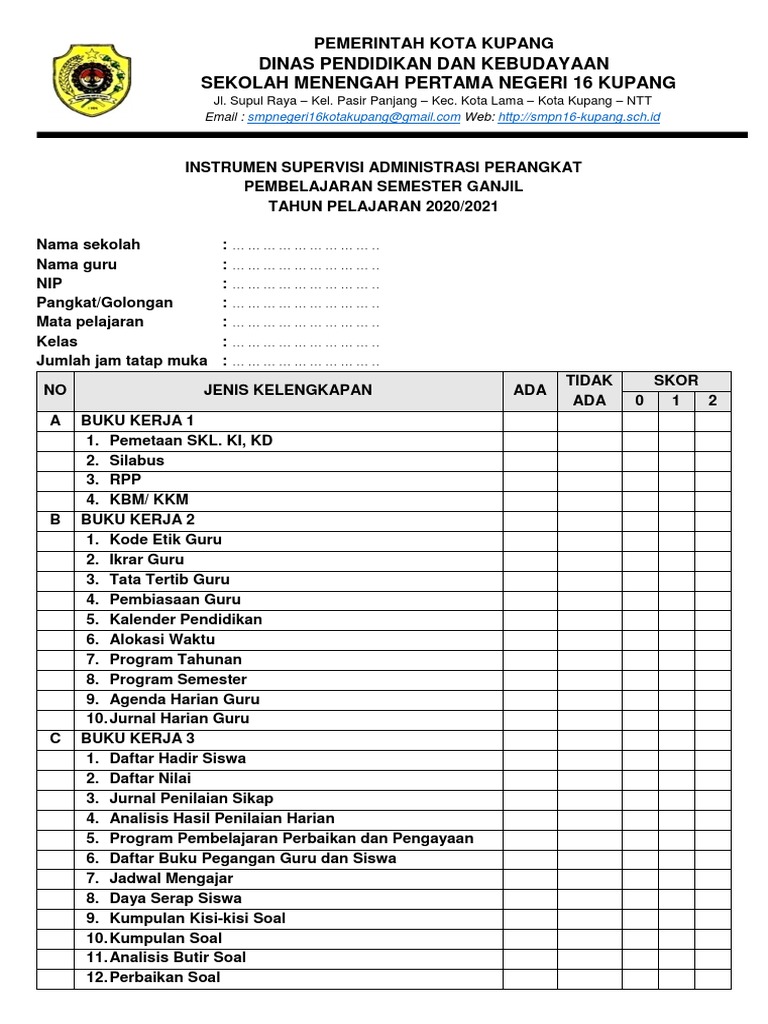 Form Supervisi Guru Mapel | PDF
