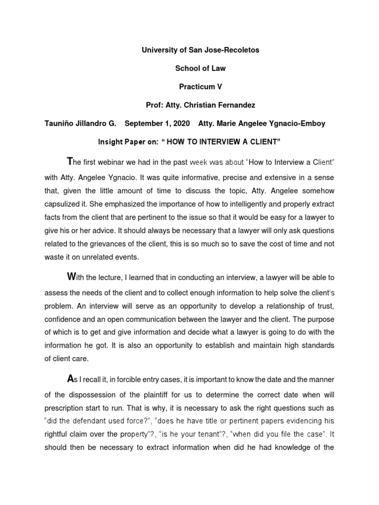 Practicum v. Insight Paper 1 | PDF | Lawyer | Cognition