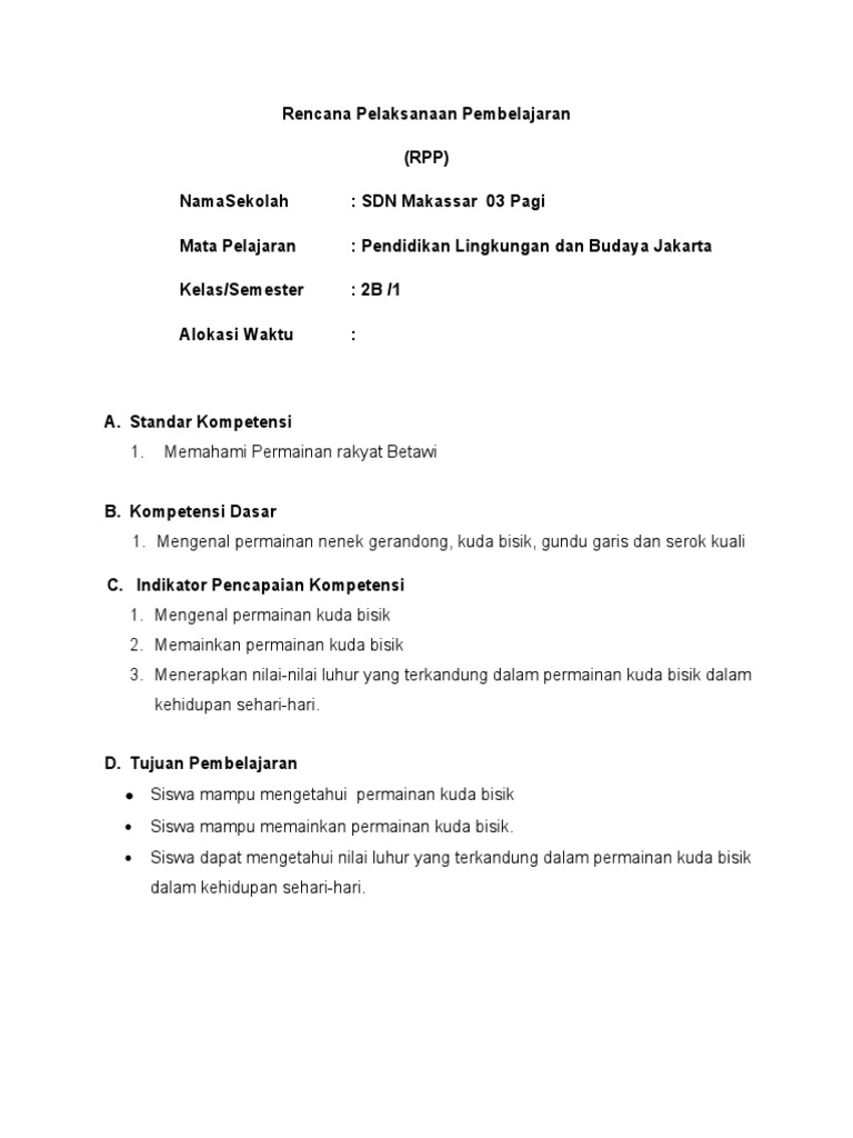 Contoh RPP PLBJ Kelas 2b | PDF
