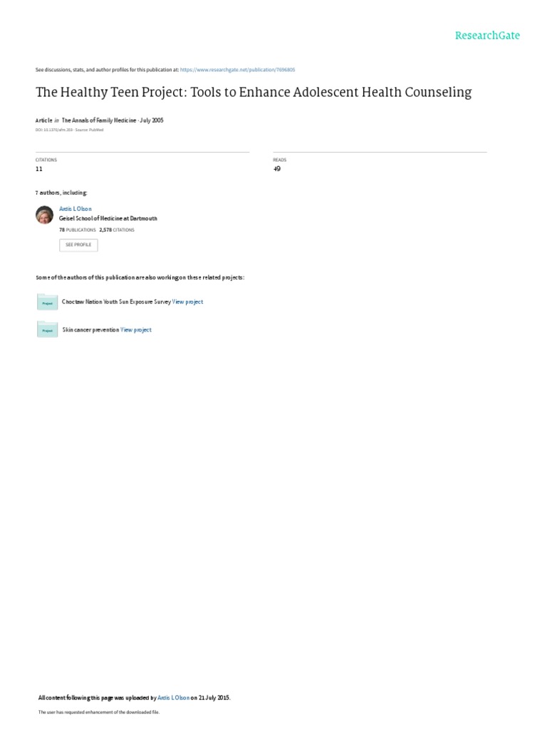 The Healthy Teen Project: Tools To Enhance Adolescent Health Counseling ...