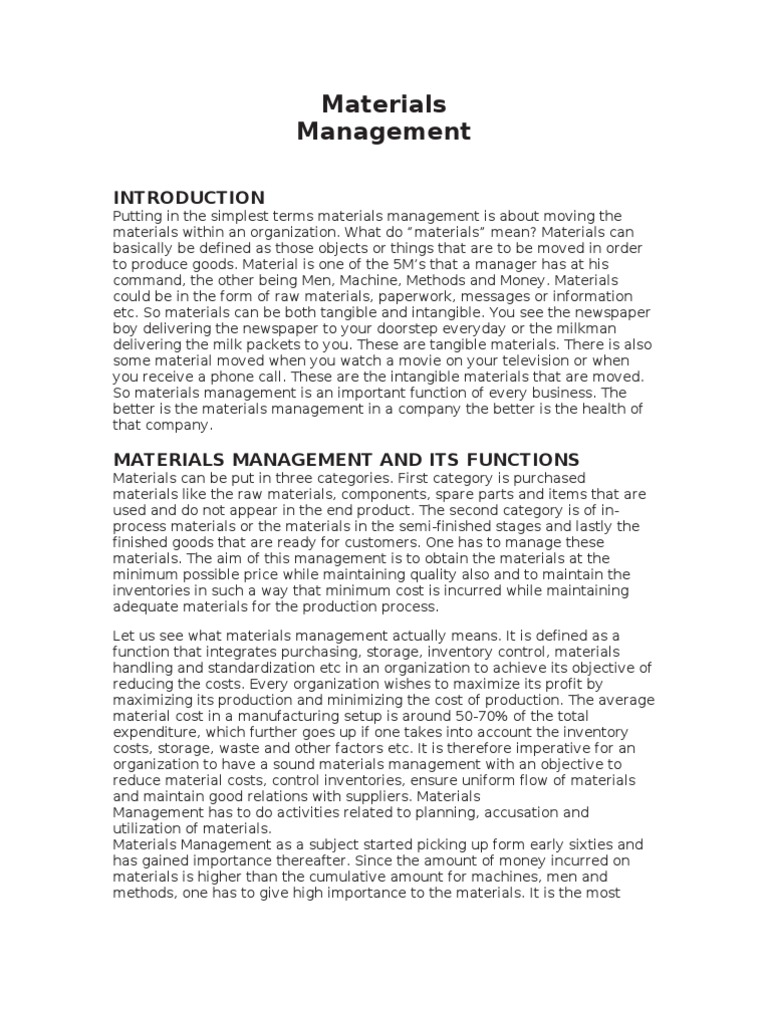 Introduction to Materials Management | PDF | Business | Finance & Money ...