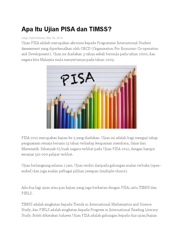 Apa Itu Ujian PISA Dan TIMSS | PDF