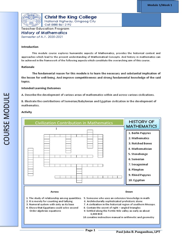 Module 1 (HIstory of Mathematics) | PDF | Cuneiform | Numbers