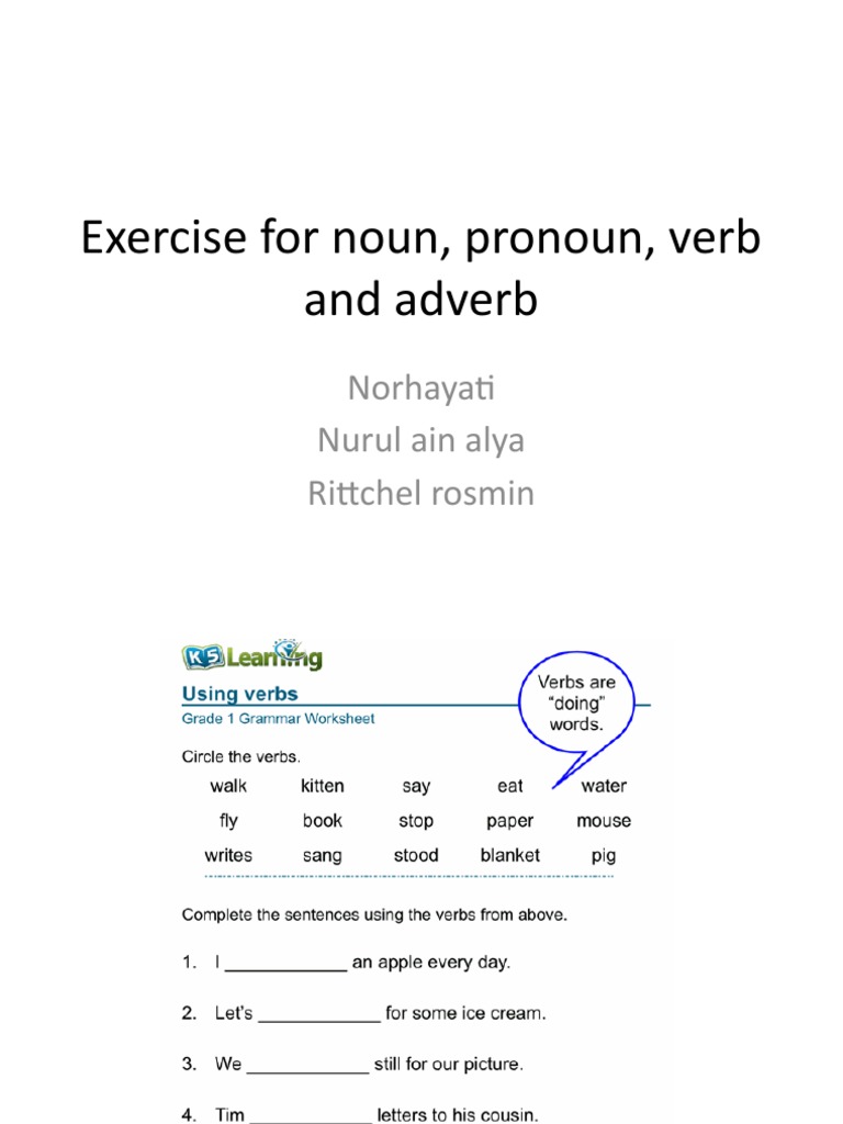 Exercise For Noun, Pronoun, Verb and | PDF