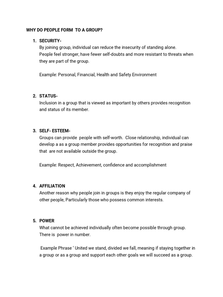 Why Do People Form To A Group? 1. Security | PDF | Cognition ...