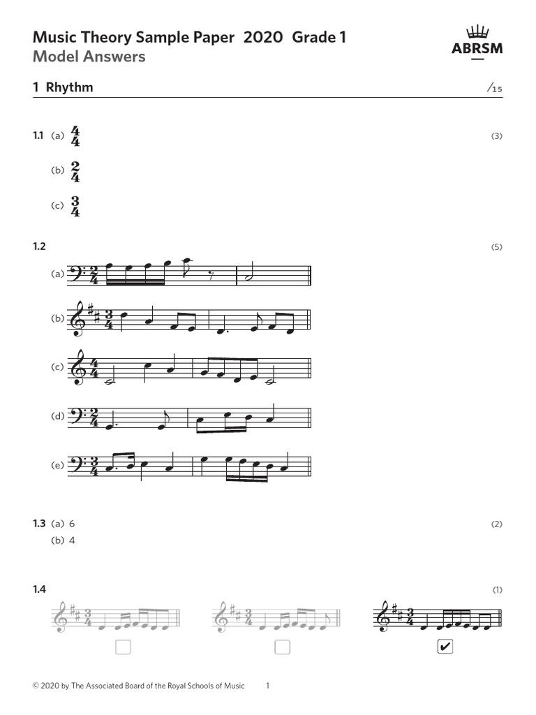 Music Theory Grade 1 Sample Model Answers 200825 PDF | PDF