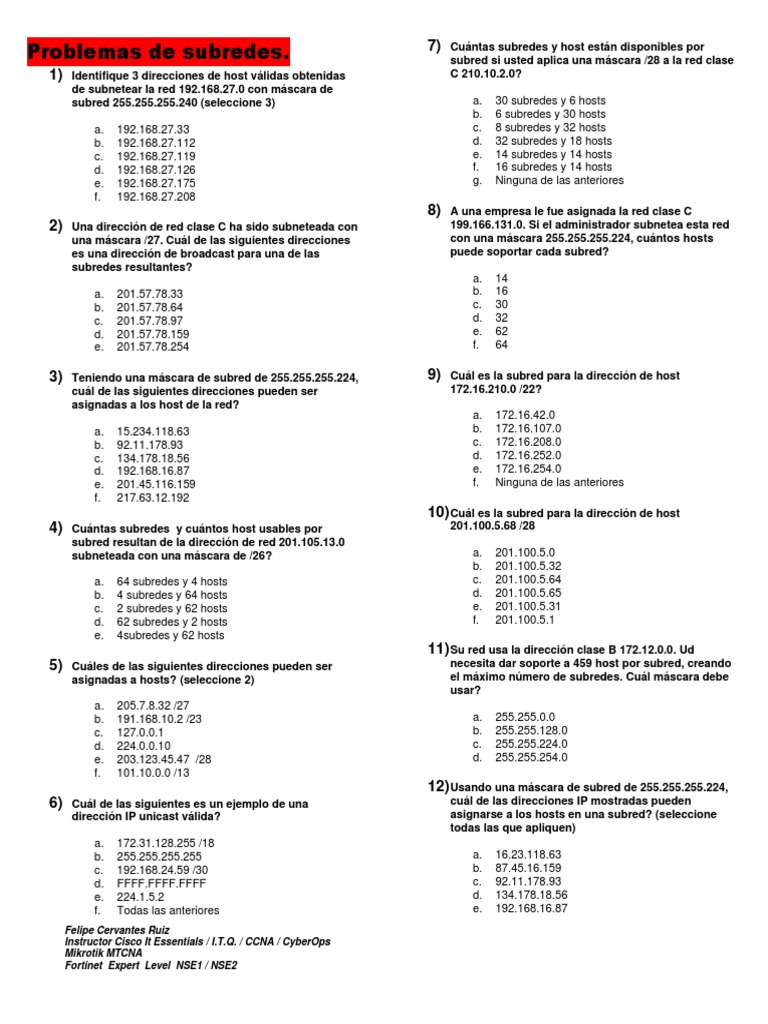 Ejercicio 2 Subnet VLSM Sin Solucionario | PDF | Dirección IP | Arquitectura de Computadores