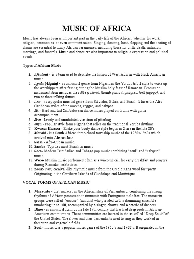 Music of Africa: 1. Afrobeat - Is A Term Used To Describe The Fusion of ...