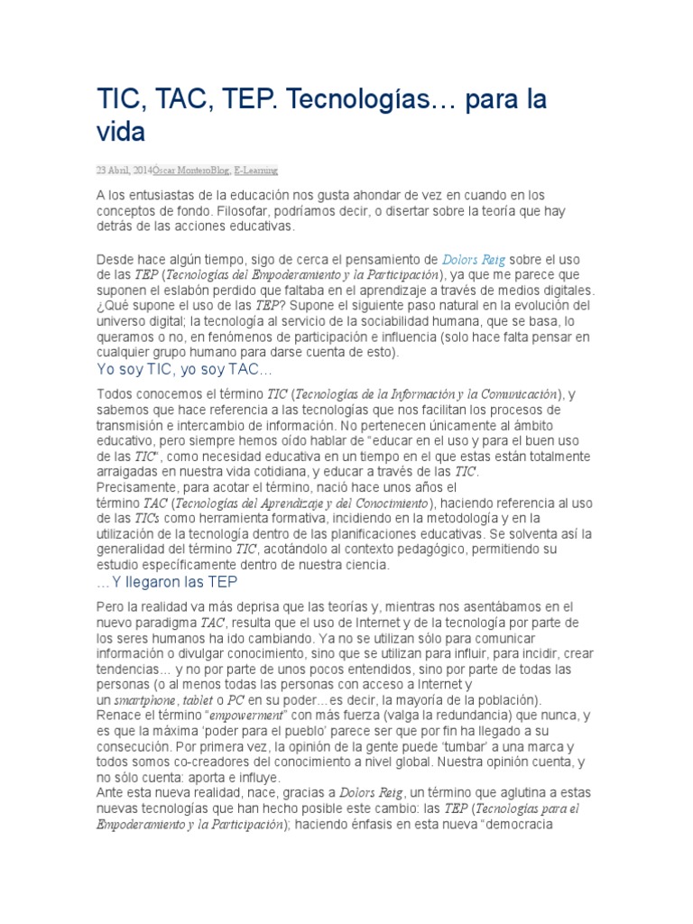 Tic, Tac, Tep | PDF | Tecnología de información y comunicaciones | Tecnologia Educacional