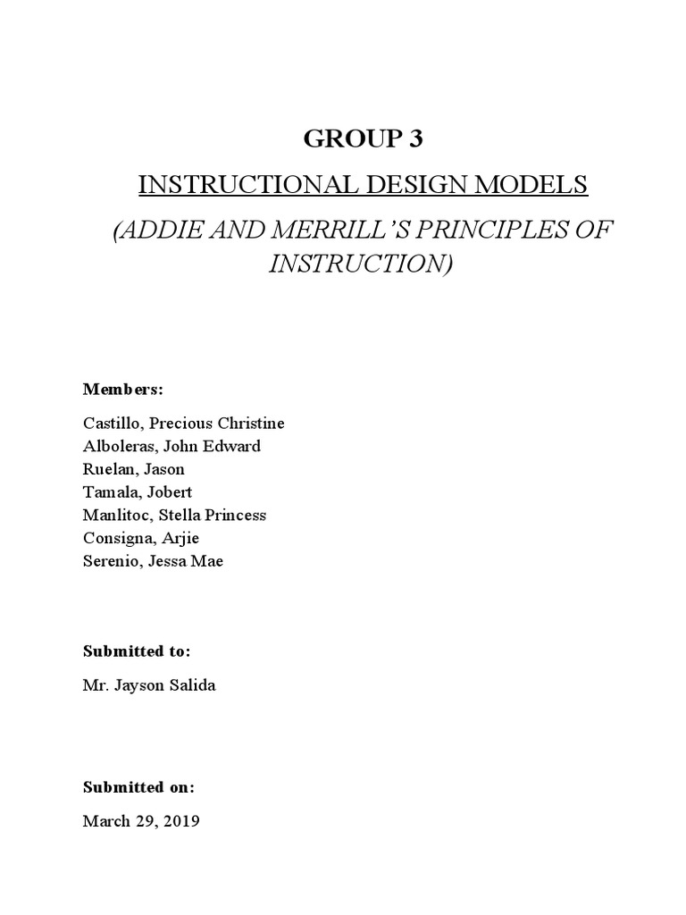 Instructional Design Models: (Addie and Merrill'S Principles of ...