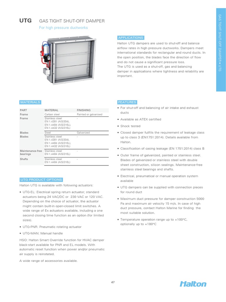 Gas Tight Shut-Off Damper: For High Pressure Ductworks | PDF | Duct ...