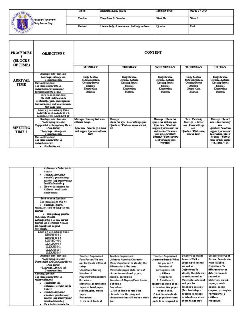 KINDERGARTEN-dll-new Week5 | PDF | Sound | Learning