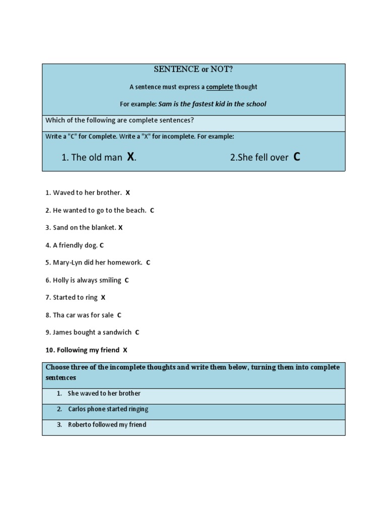 Complete vs Incomplete Sentences Guide | PDF