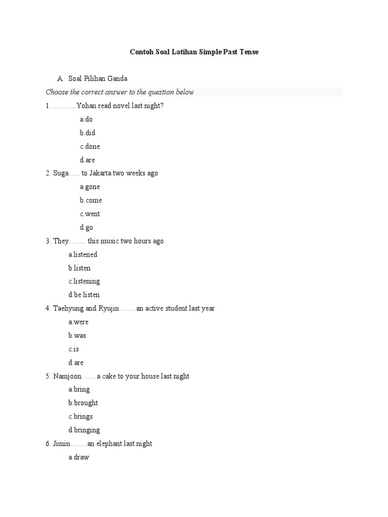 Contoh Soal Latihan Simple Past Tense & Present Perfect Tense | PDF