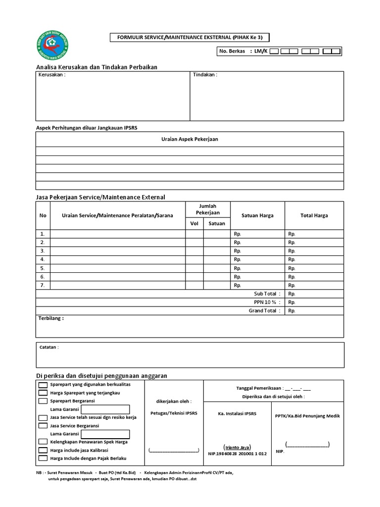 Formulir Service Eksternal | PDF