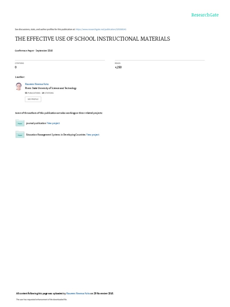 The Effective Use of School Instructional Materials: September 2016 ...