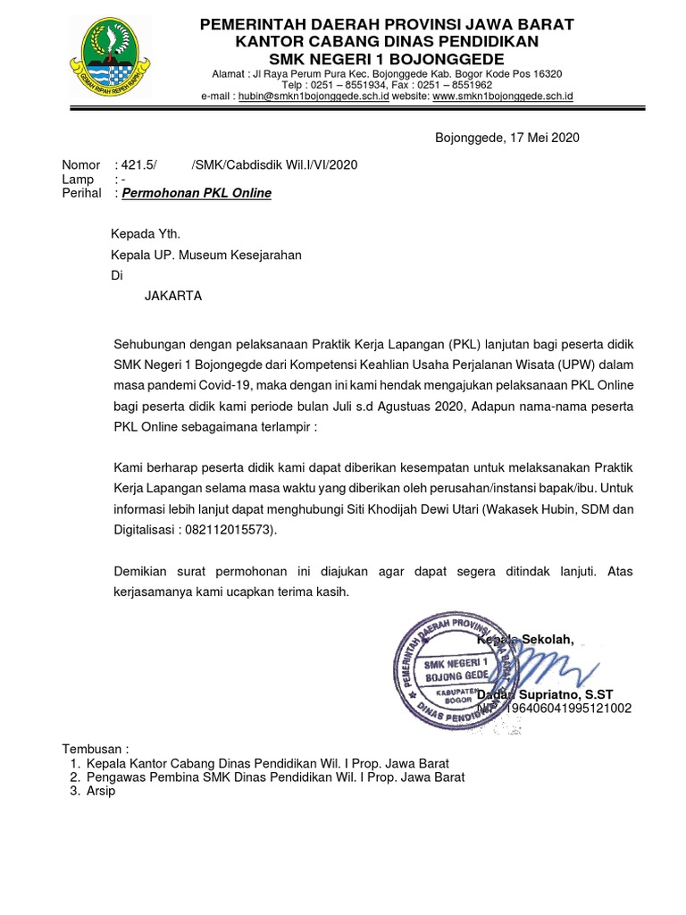 Surat Permohonan PKL Online PDF | PDF