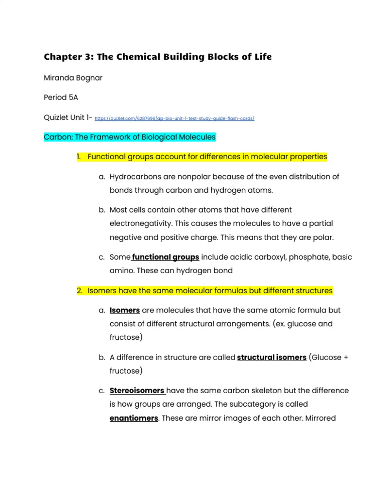 Chapter 3: The Chemical Building Blocks of Life: Enantiomers . These ...