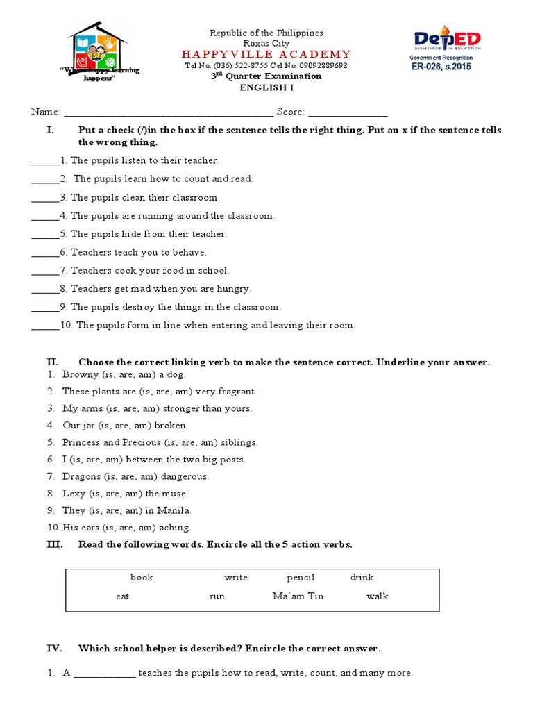 Grade 1 English 3rd Quarter | PDF