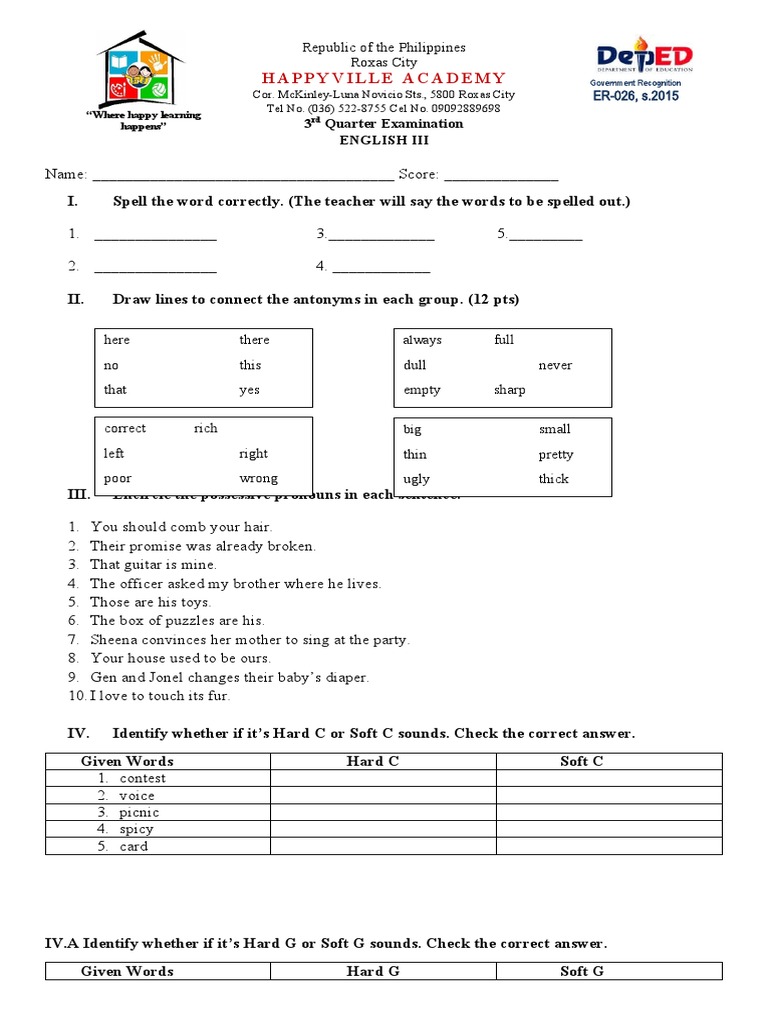 Grade 3 English 3rd Quarter | PDF | Morphology | Syntax