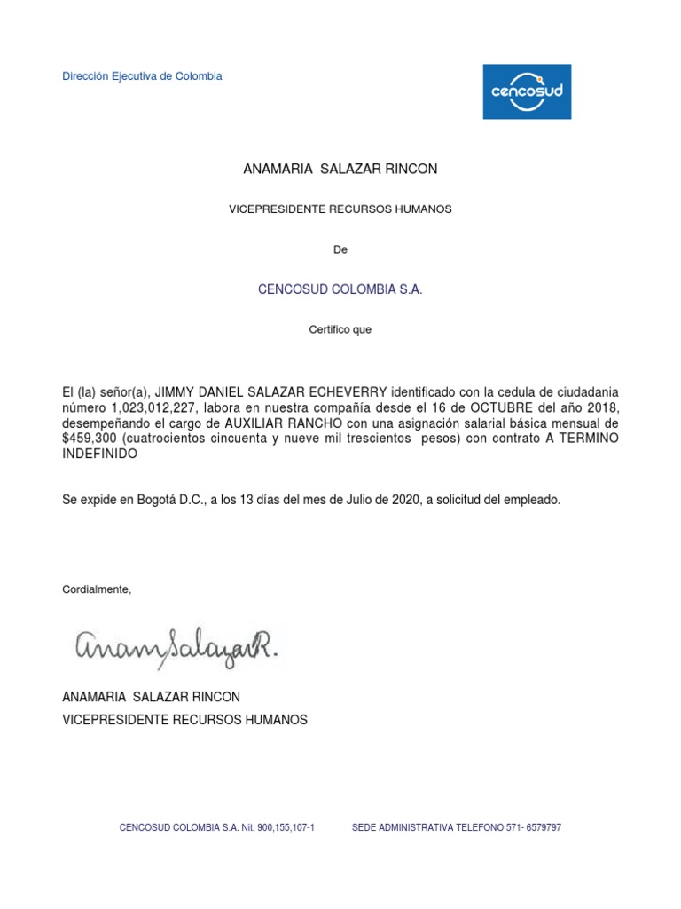 Certificado Cencosud | PDF