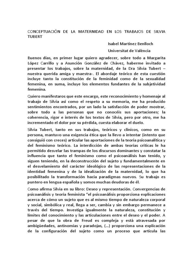 Maternidad y Feminidad en Silvia Tubert | PDF | Feminidad | Complejo de ...