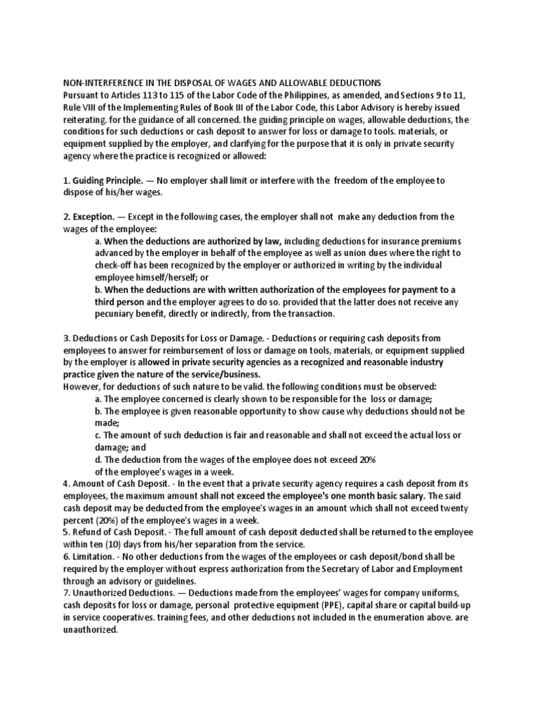 DOLE Labor Advisory No. 11, Series of 2014 PDF | PDF | Wage | Security ...