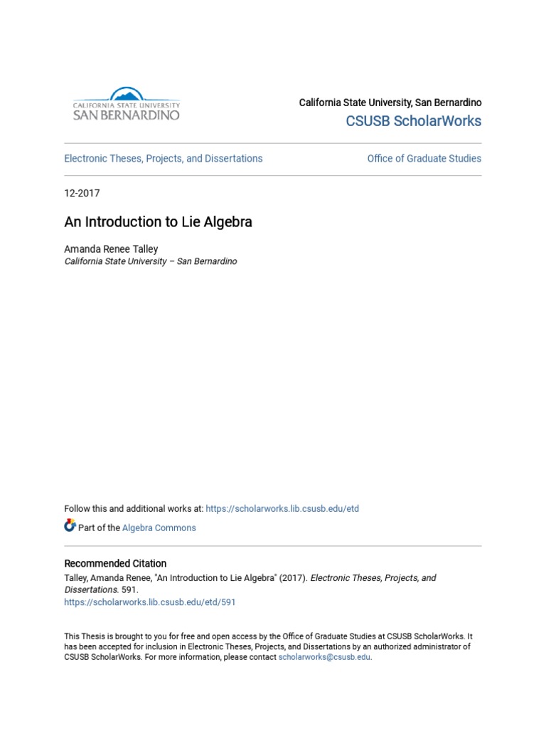 Introduction to Lie Algebra Concepts | PDF | Lie Algebra | Ring ...