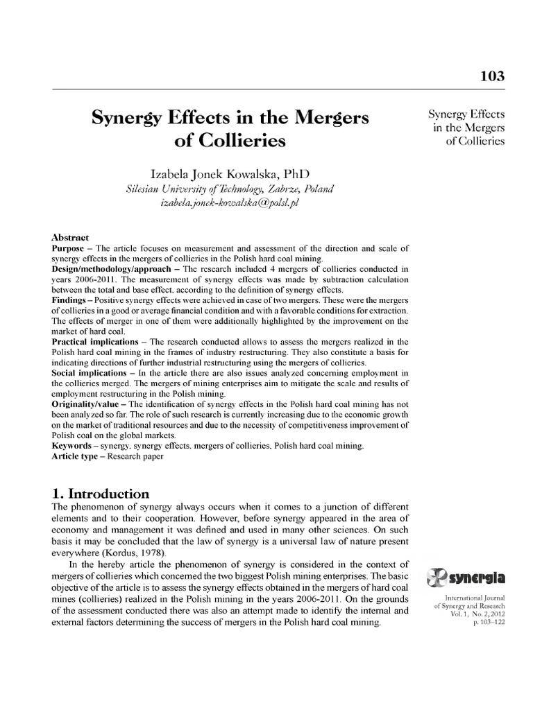 Synergy Effects in T - 0000 | PDF | Mergers And Acquisitions | Coal Mining