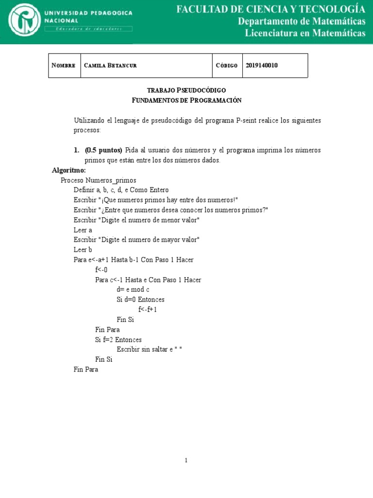 Taller 1 Pseint | Descargar gratis PDF | Algoritmos | Programa de computadora