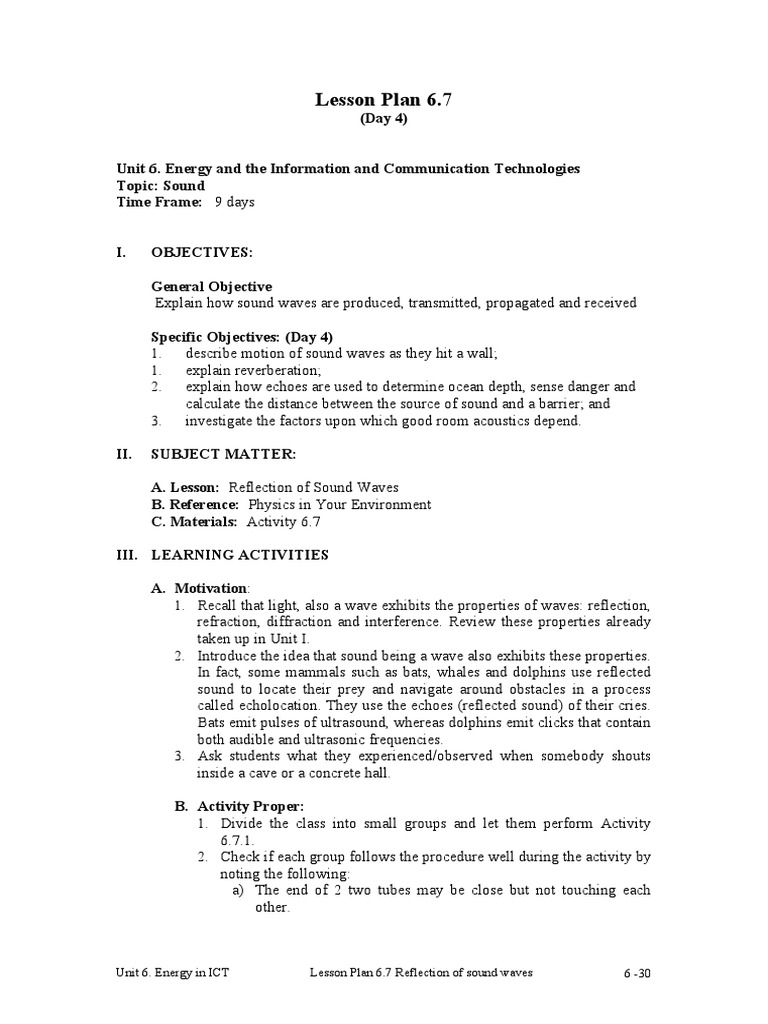 Lesson Plan 6.7 | Download Free PDF | Reflection (Physics) | Ultrasound